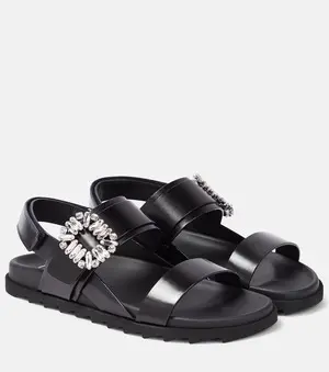 ROGER VIVIER Slidy Viv' Embellished Leather Sandals - Black