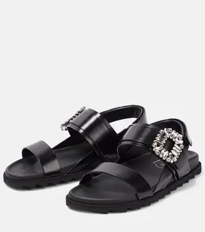 ROGER VIVIER Slidy Viv' Embellished Leather Sandals - Black