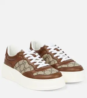 Gucci Gucci GG Supreme Canvas Leather-trimmed Sneakers Brown