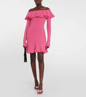 Blumarine Off-shoulder Ruffled Mini Dress