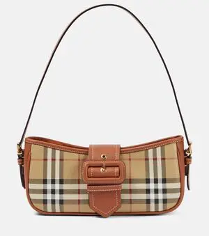 Burberry Check Canvas Shoulder Bag - Beige