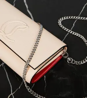 CHRISTIAN LOUBOUTIN Logo Leather Wallet On Chain - Beige