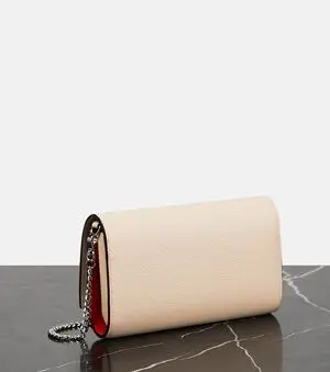 CHRISTIAN LOUBOUTIN Logo Leather Wallet On Chain - Beige