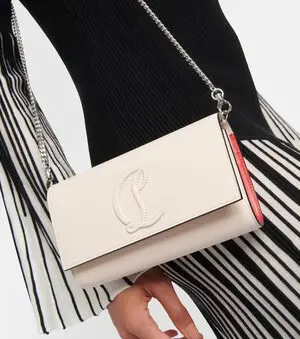 CHRISTIAN LOUBOUTIN Logo Leather Wallet On Chain - Beige