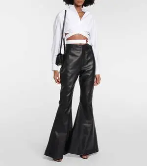 Alaïa Flared Leather Trousers - Black