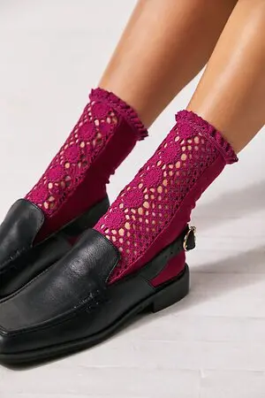 Free People Rubies Crochet Crew Socks Pink