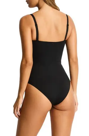 SEA LEVEL Scalloped Square Neck One-piece Swimsuit - Black