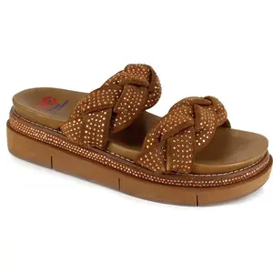 NATIONAL COMFORT Karena Braided Platform Slide Sandal - Tan Suede