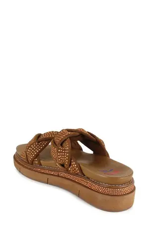 NATIONAL COMFORT Karena Braided Platform Slide Sandal - Tan Suede