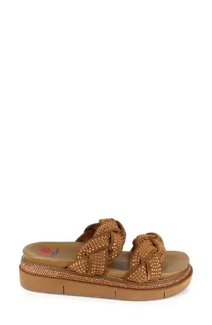 NATIONAL COMFORT Karena Braided Platform Slide Sandal - Tan Suede