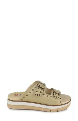 NATIONAL COMFORT Kynna Studded Platform Slide Sandal - Tan Leather