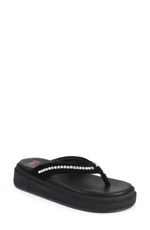 NATIONAL COMFORT Kayra Crystal Platform Flip Flop - Black Suede