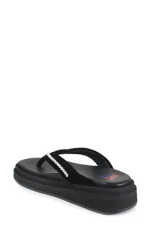 NATIONAL COMFORT Kayra Crystal Platform Flip Flop - Black Suede