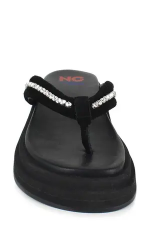 NATIONAL COMFORT Kayra Crystal Platform Flip Flop - Black Suede