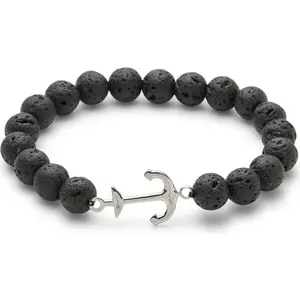 BROOK & YORK Anchor Lava Rock Beaded Bracelet - Black