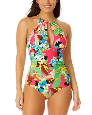 ANNE COLE Anne Cole High Neck With Ruffle Straps One-Piece - Nocolor
