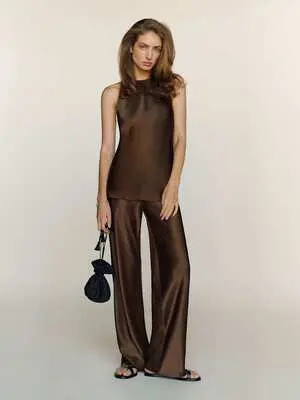 REFORMATION Gale Satin Pant - Pinecone