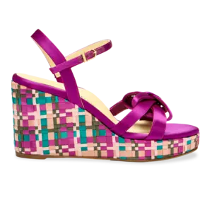 Sarah Flint Perfect Mirjana Wedge 80 - Fuchsia & Turquoise Satin Weave