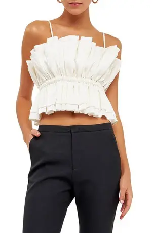 Endless Rose Sheen Ruffled Crop Camisole - White
