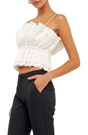 Endless Rose Sheen Ruffled Crop Camisole - White
