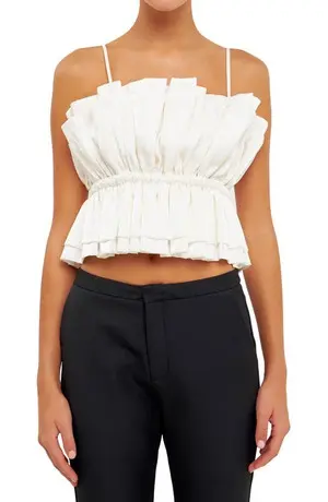 Endless Rose Sheen Ruffled Crop Camisole - White