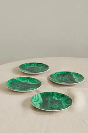 L'Objet Malachite Set Of Four Porcelain Canapé Plates - Green