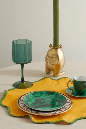 L'Objet Malachite Set Of Four Porcelain Canapé Plates