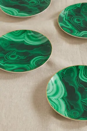 L'Objet Malachite Set Of Four Porcelain Canapé Plates