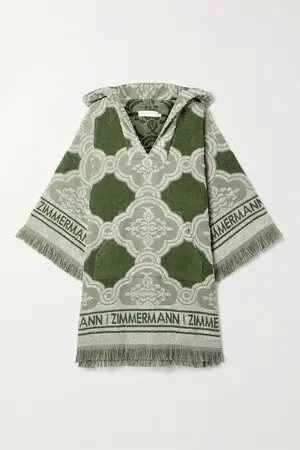 Zimmermann Hooded Fringed Cotton-terry Jacquard Coverup