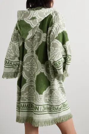 Zimmermann Hooded Fringed Cotton-terry Jacquard Coverup