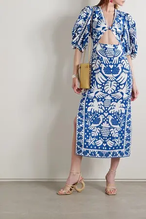 farm rio knotted cut-out linen-blend midi-dress FARM Rio | Dresses | Farm Rio Knotted Cutout Linenblend Mididress Sz S
