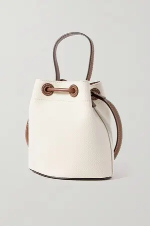 Burberry Mini Embellished Leather-trimmed Cotton-canvas Bucket Bag