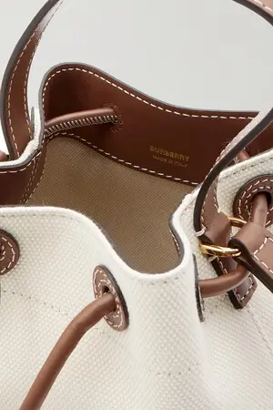 Burberry Mini Embellished Leather-trimmed Cotton-canvas Bucket Bag