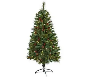 NEARLY NATURAL 5-ft Mixed Pine Christmas Tree W / Led Lights - One-color