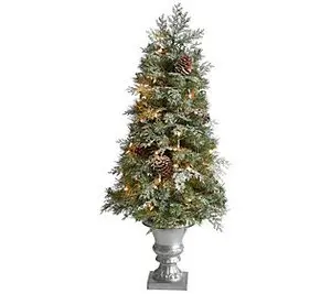 NEARLY NATURAL 4-ft English Pine Christmas Tree In Urn W/ Leds - One-color