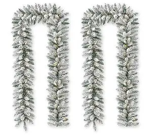GLITZHOME 6' Pre-lit Snow Christmas Garlands, With Timer S/2 - One-color