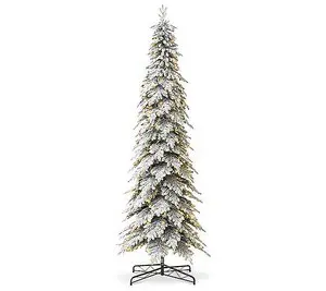 GLITZHOME 11ft Pre-lit Flocked Spruce Faux Chri Tmas Tree - One-color