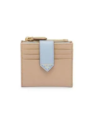 Prada Small Saffiano And Smooth Leather Wallet Beige Khaki