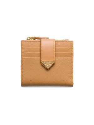 Prada Small Saffiano And Smooth Leather Wallet Beige