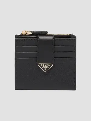 Prada Small Saffiano And Smooth Leather Wallet Black