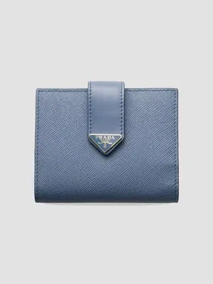 Prada Small Saffiano And Smooth Leather Wallet Blue