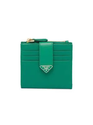 Prada Small Saffiano And Smooth Leather Wallet Green