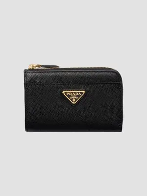 Prada Saffiano Keychain Card Case - Black Gold