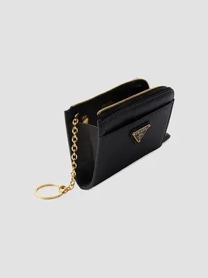Prada Saffiano Keychain Card Case - Black Gold