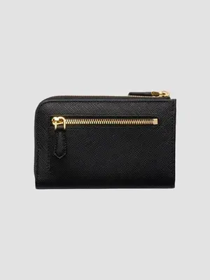 Prada Saffiano Keychain Card Case - Black Gold