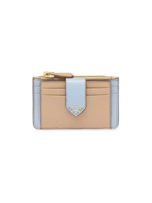 Prada Saffiano And Smooth Leather Card Holder Beige