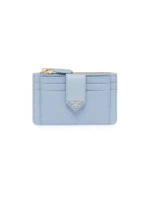 Prada Saffiano And Smooth Leather Card Holder Blue