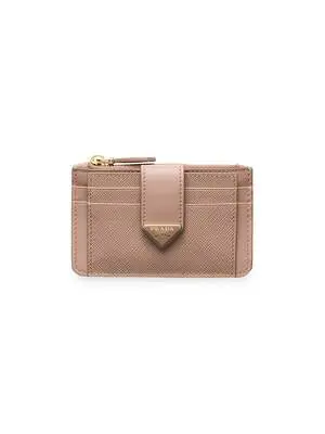 Prada Saffiano And Smooth Leather Card Holder Light Pink