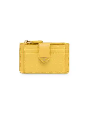 Prada Saffiano And Smooth Leather Card Holder Yellow