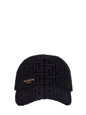 Balmain Monogram Logo Velvet Cap - Blue